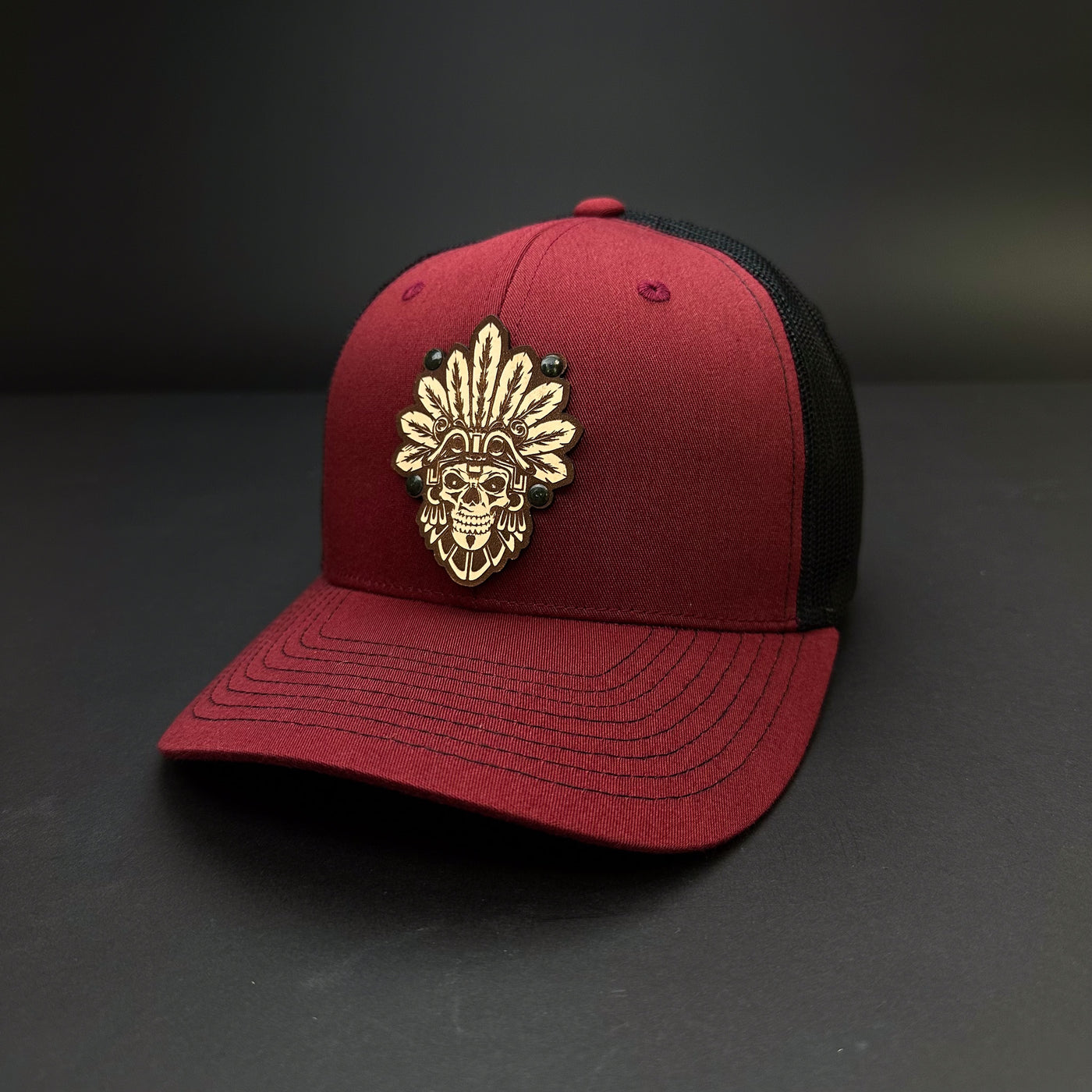 Aztec Skull Leather Patch Hats — CityLocs