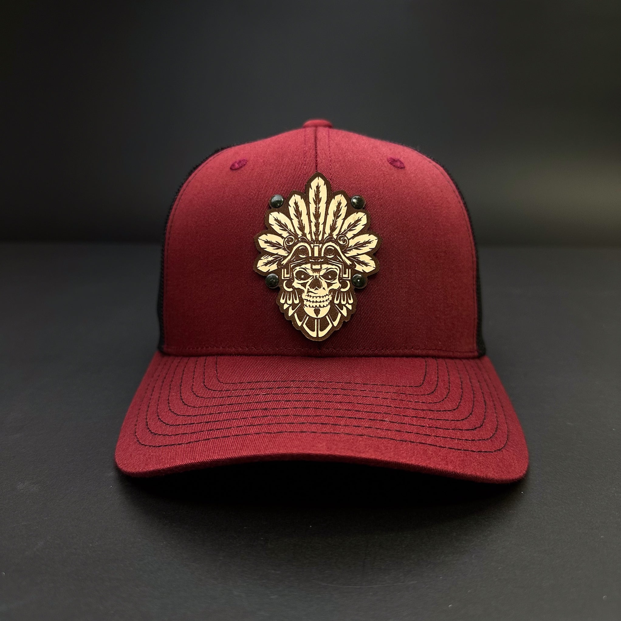 Aztec Skull Leather Patch Hats — CityLocs