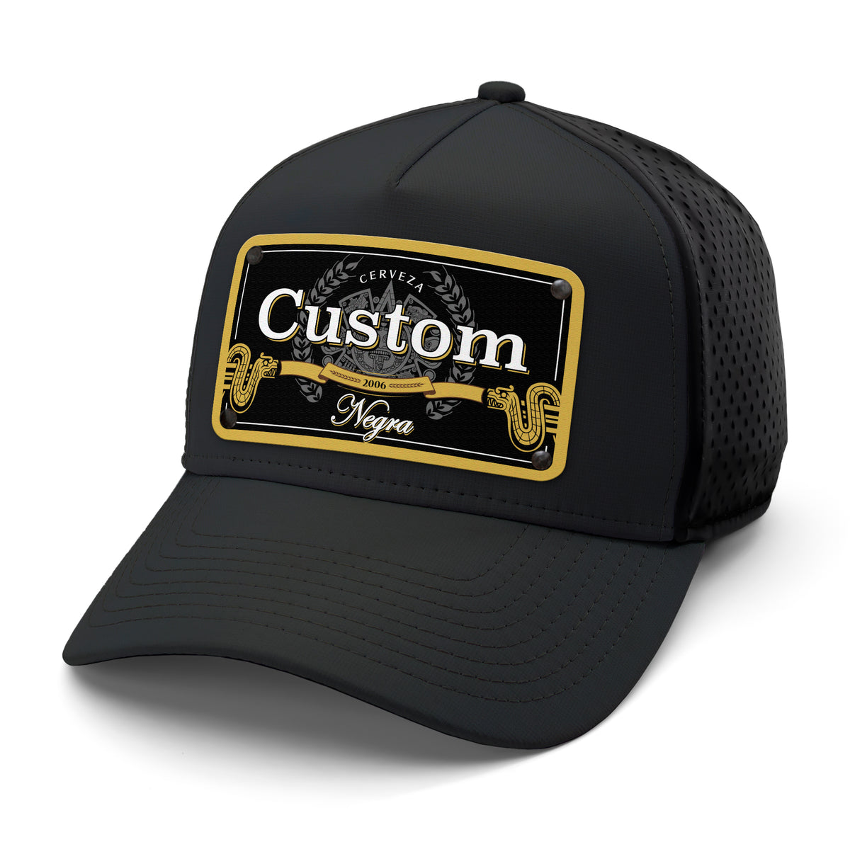 Model Black Beverage Label Custom Hat — CityLocs